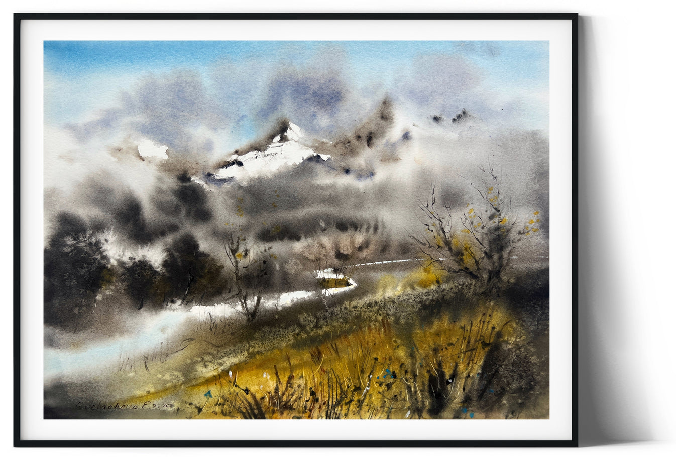 Abstract Mountain Painting Watercolour Original, Contemporary Art, Mou ...