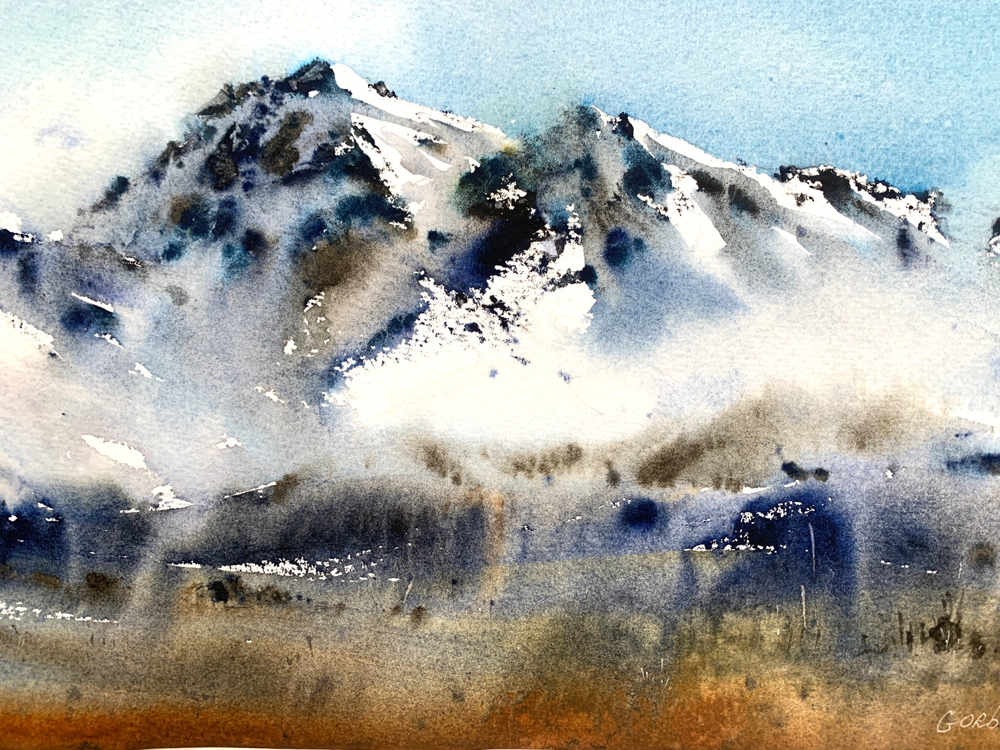 Snowy Mountains Painting Watercolor Original - Mountainscape #2 - 10 x ...