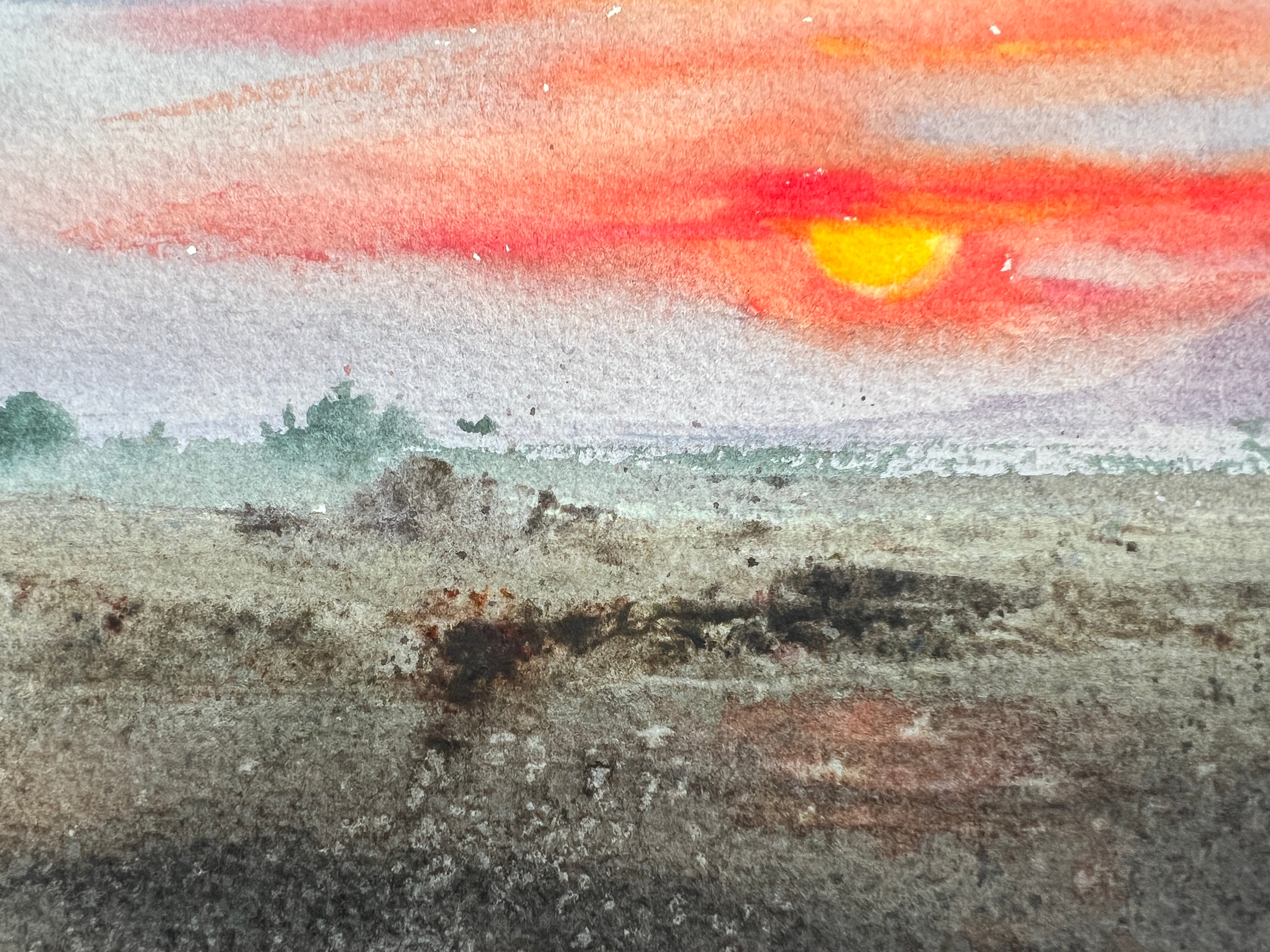 Sunset Landscape Watercolor Painting Original, Country Art, Modern Far ...