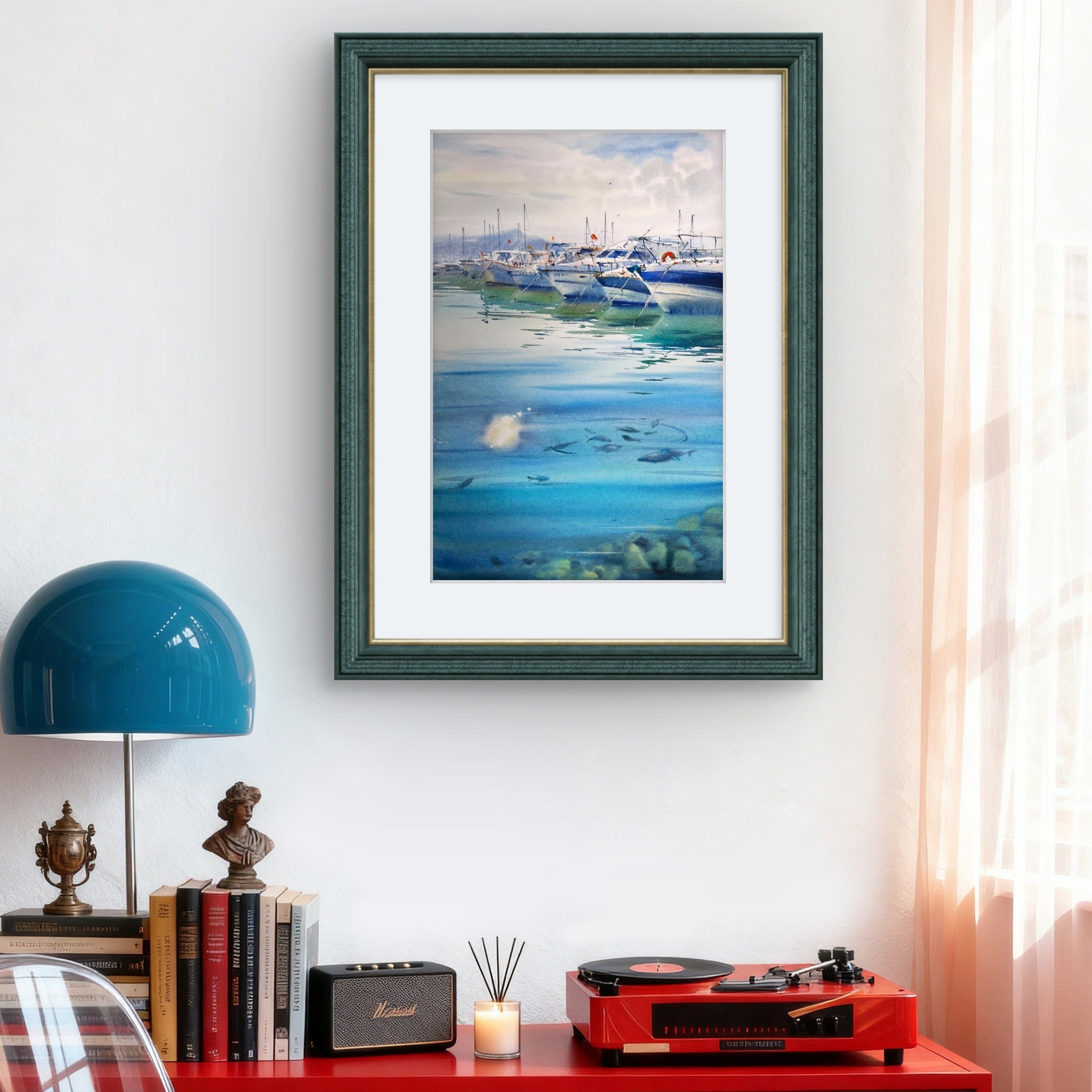 Spain Harbor Watercolor Original Painting, Azure Spanish Silence 15x22 ...