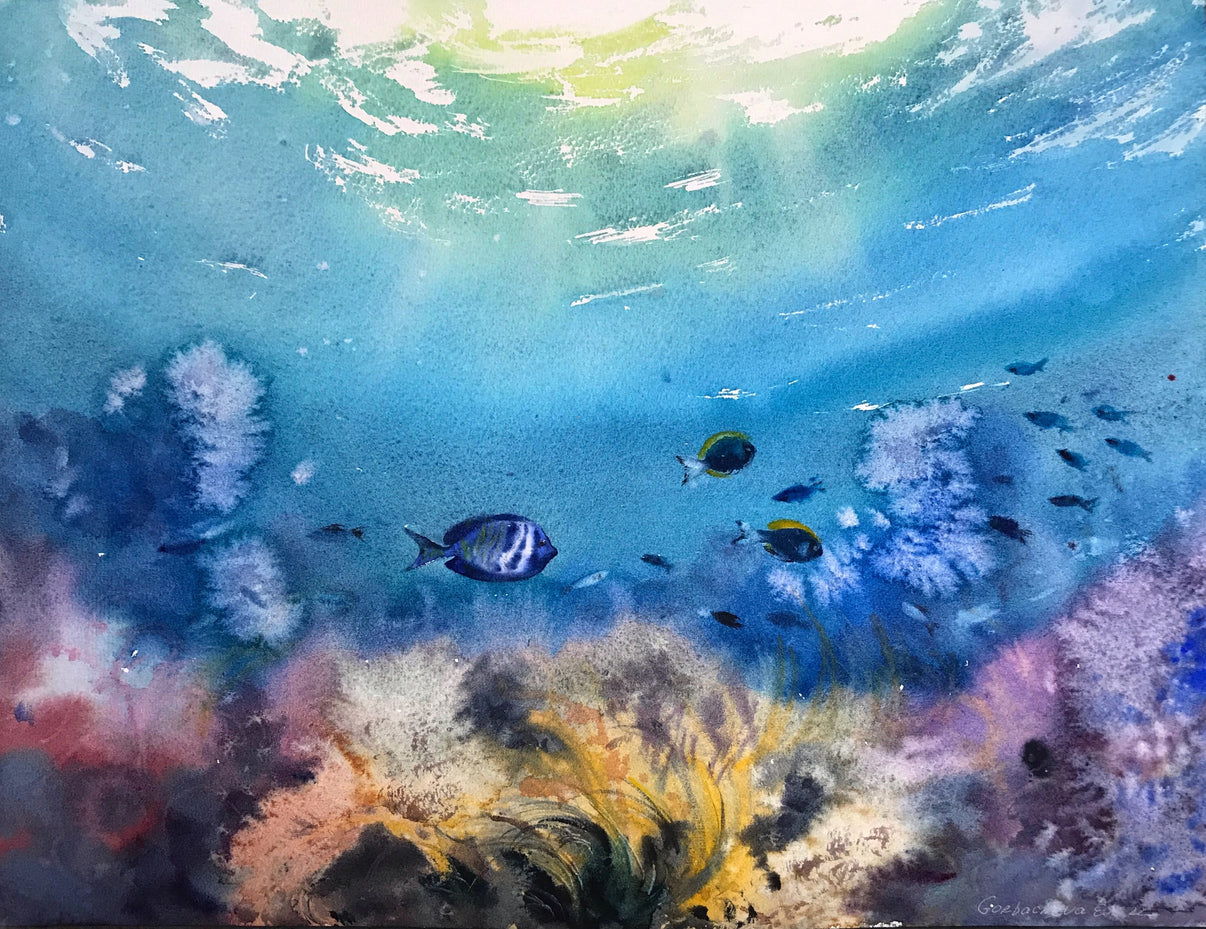 Watercolor Painting Original, Tropic Fish, Undersea Art, Ocean Coral A ...