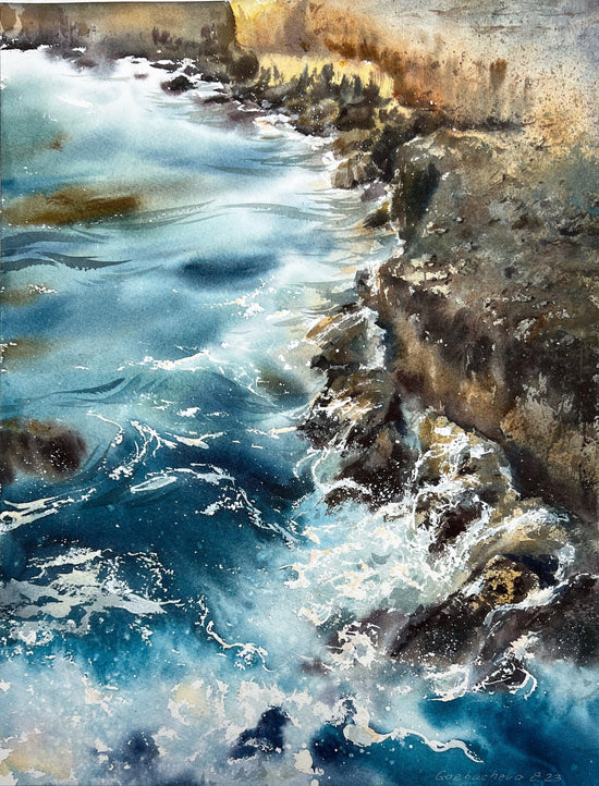Wave Watercolor Painting, Original Seascape, Ocean Art, Artwork by Art ...